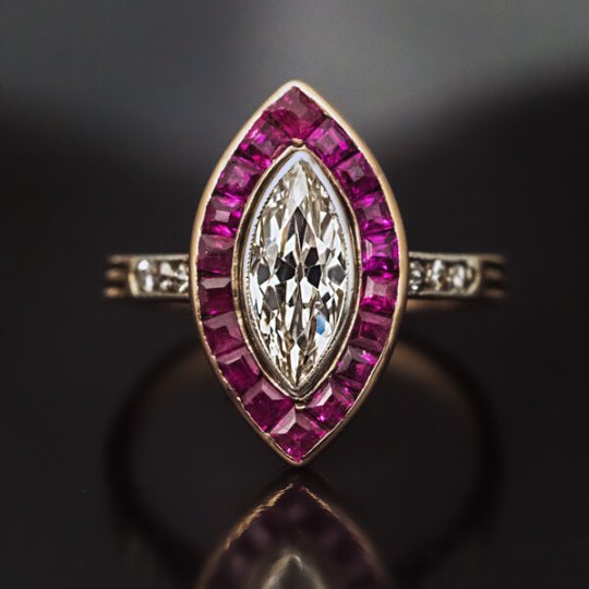 Art Deco Vintage Russian Diamond Ruby Engagement Ring - Antique Jewelry ...