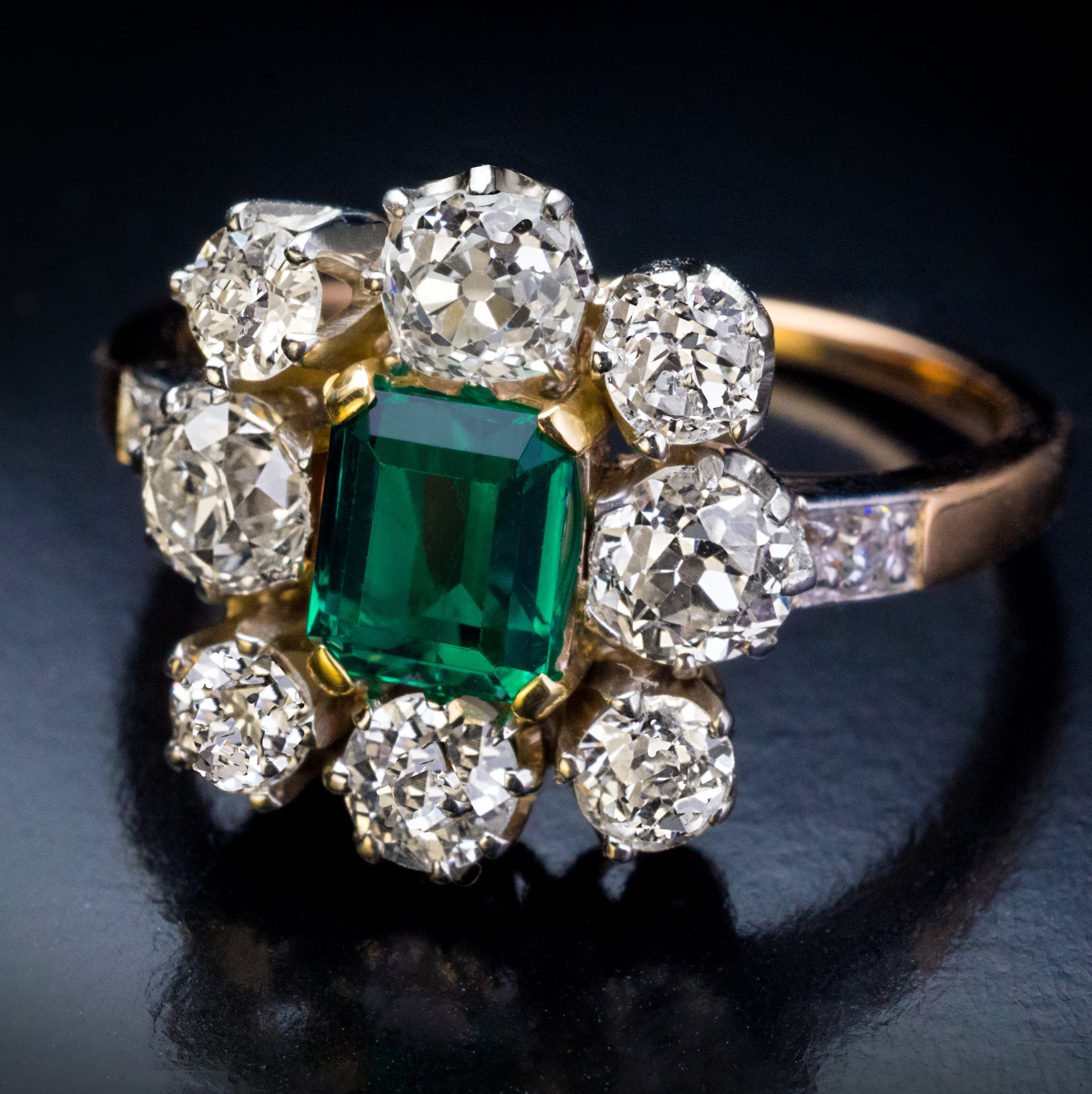 Colombian Emerald Diamond Antique Engagement Ring Ref: 762554 - Antique ...