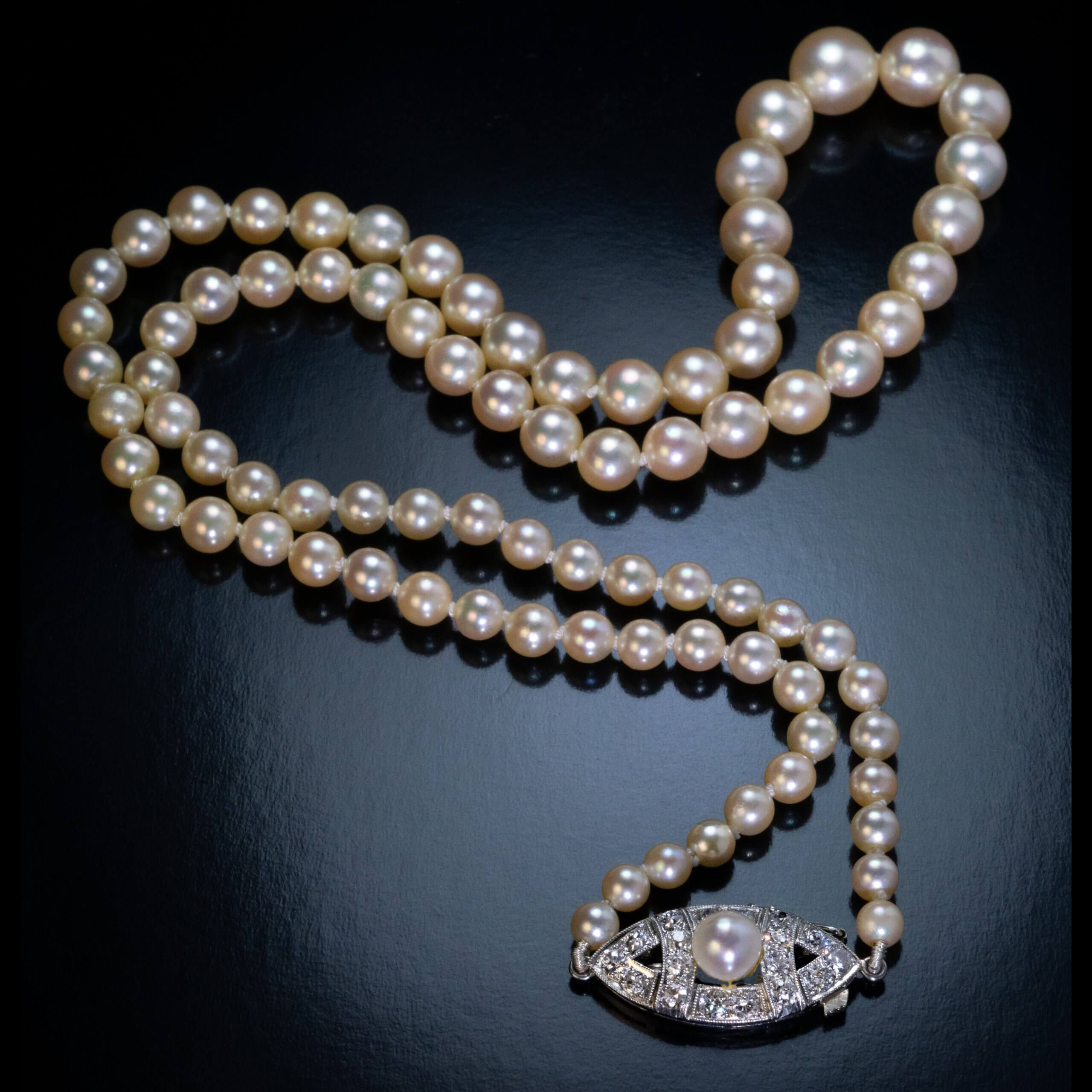 Art Deco Era Vintage Cultured Pearl Diamond Necklace Ref: 472576 ...