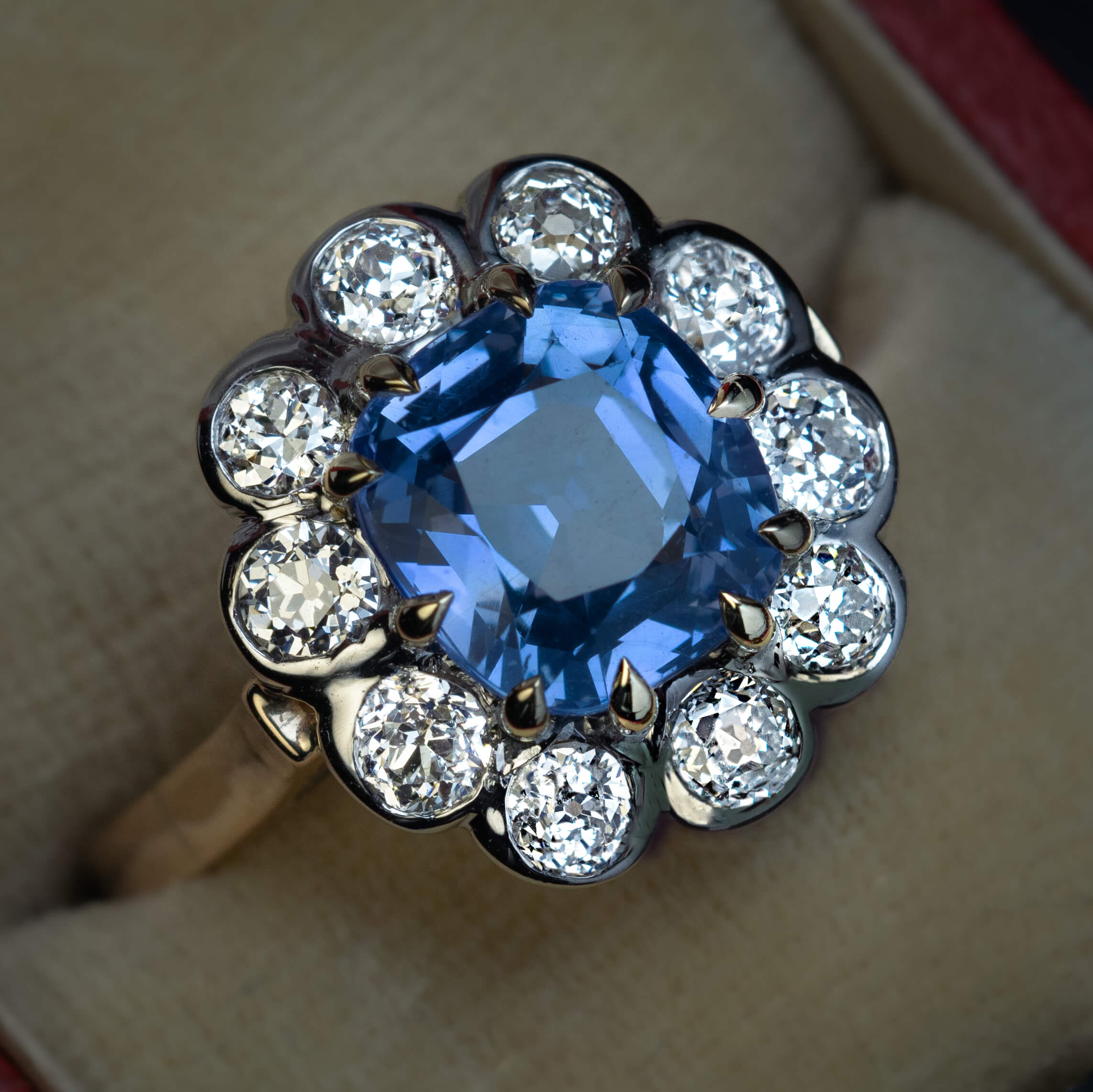 Ceylon Sapphire Old Mine Diamond Vintage Engagement Ring Ref: 497012 ...