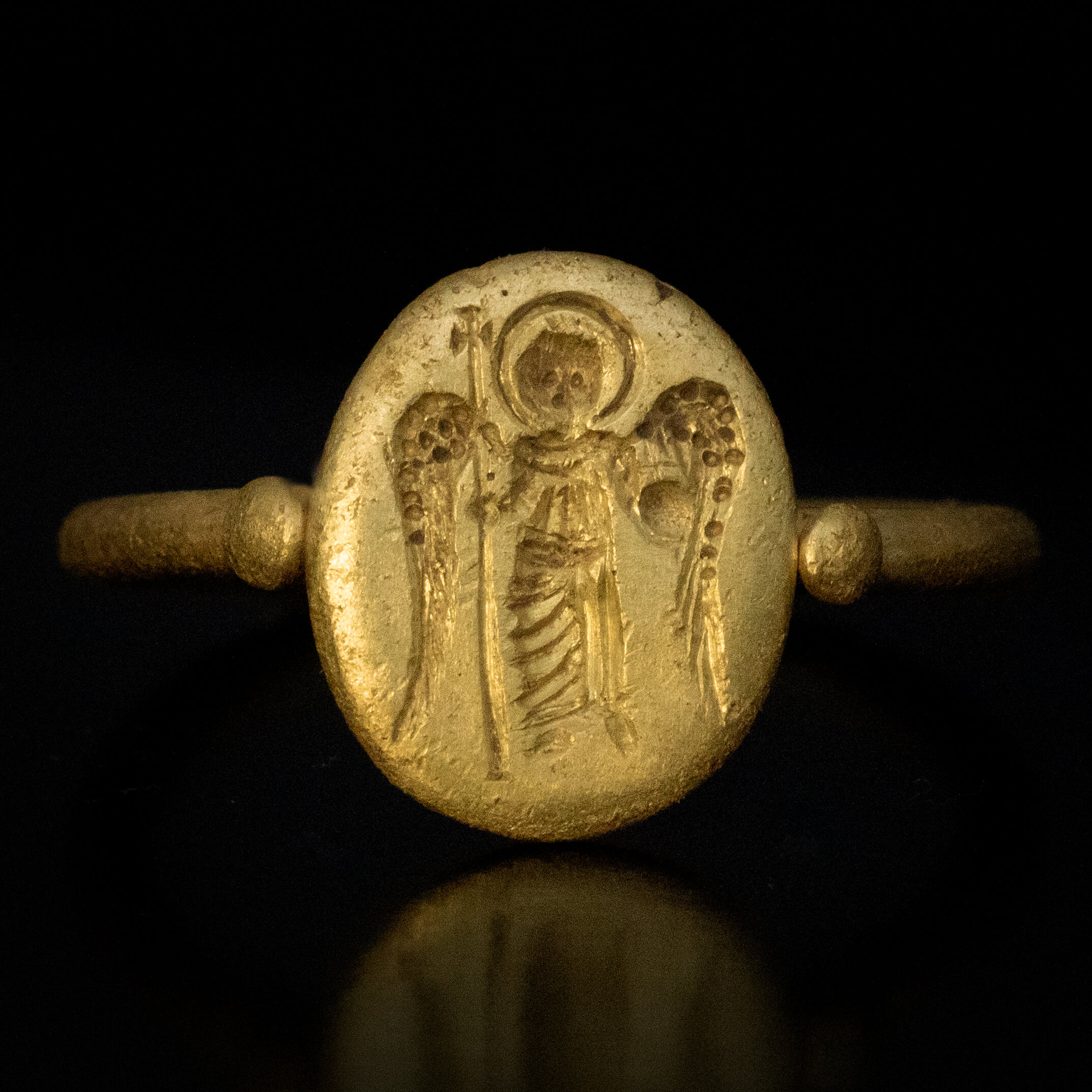 Superb Early Medieval Byzantine Gold Ring with Guardian Angel Ref ...